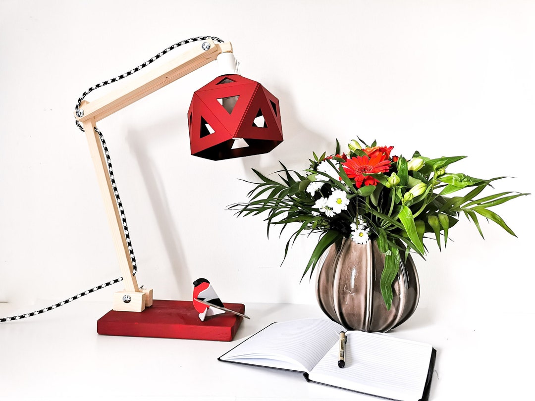 Wood and Burgundy Origami Desk Lamp Leewalia Lighting - Etsy
