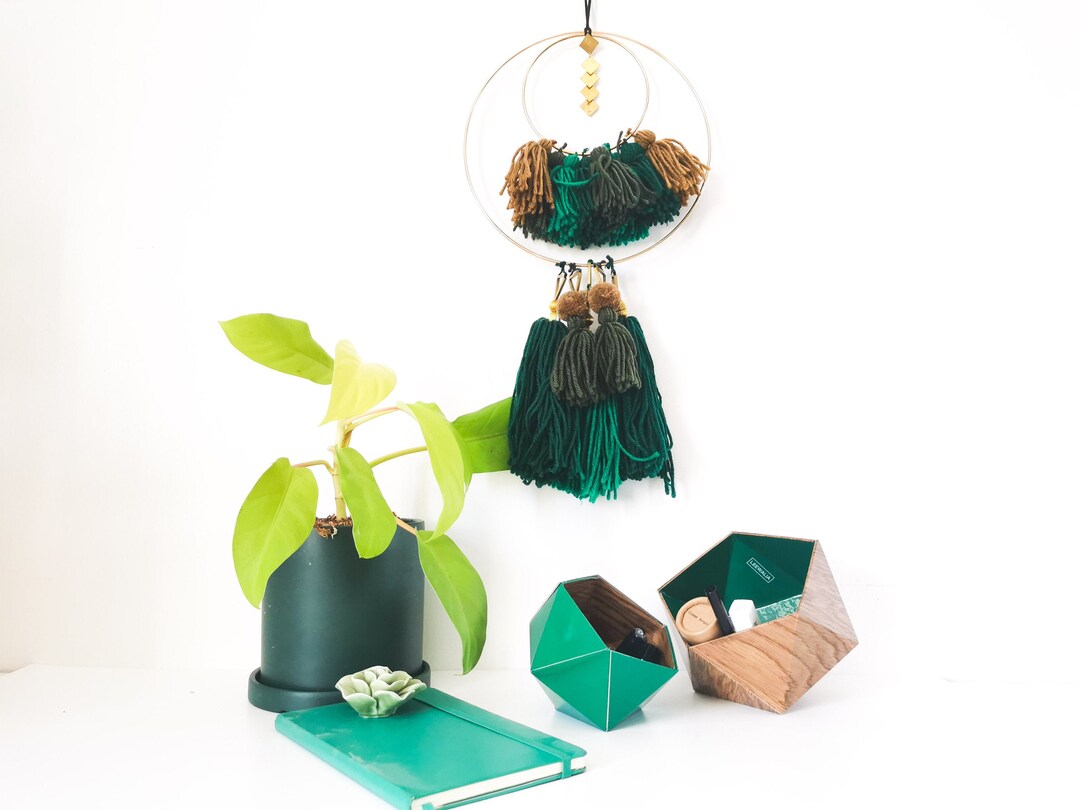Oak and Emerald Green Origami Boxes Leewalia Empty Pocket Baskets ...