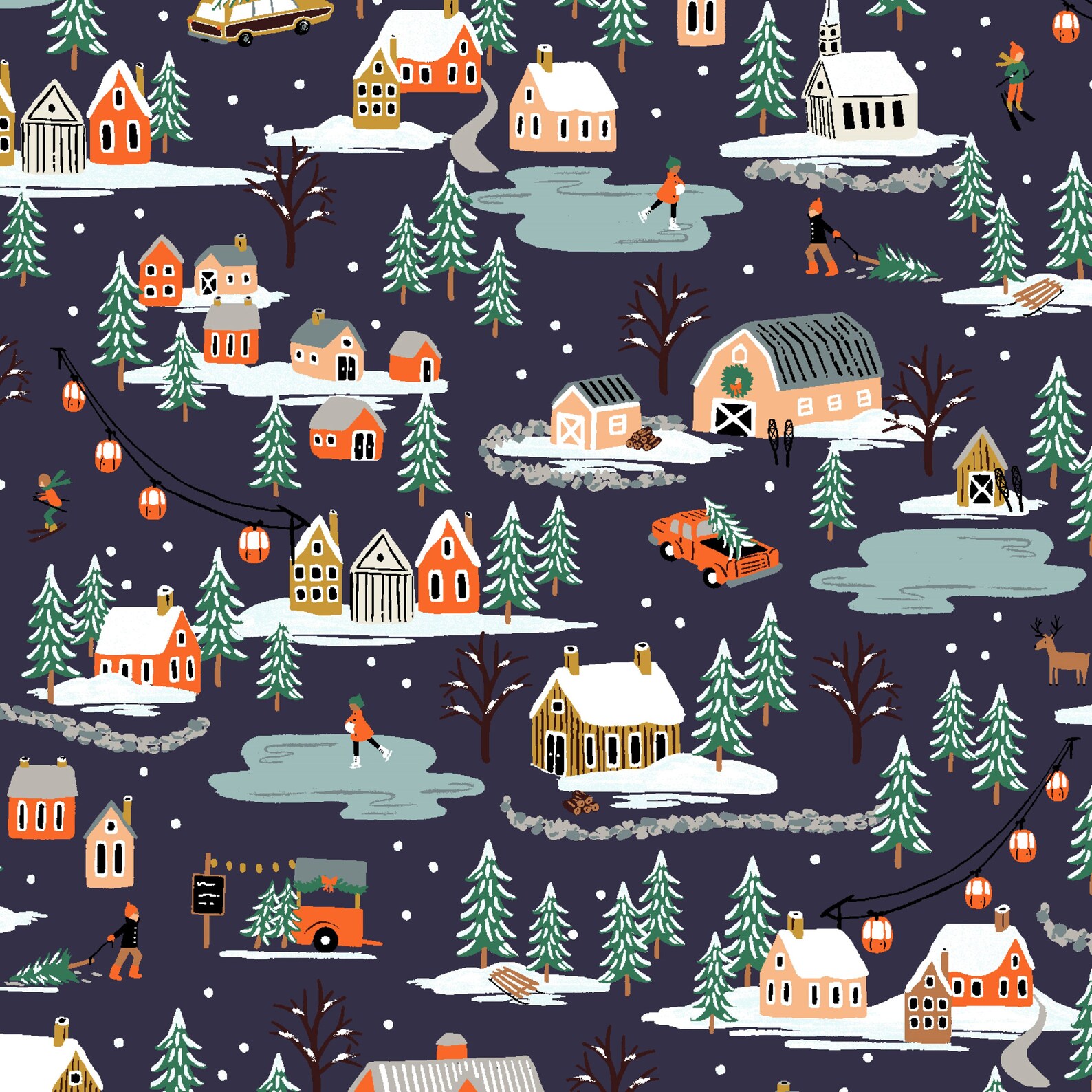 Rifle Paper Company Christmas Classic Fabrics Holiday Village Navy ...
