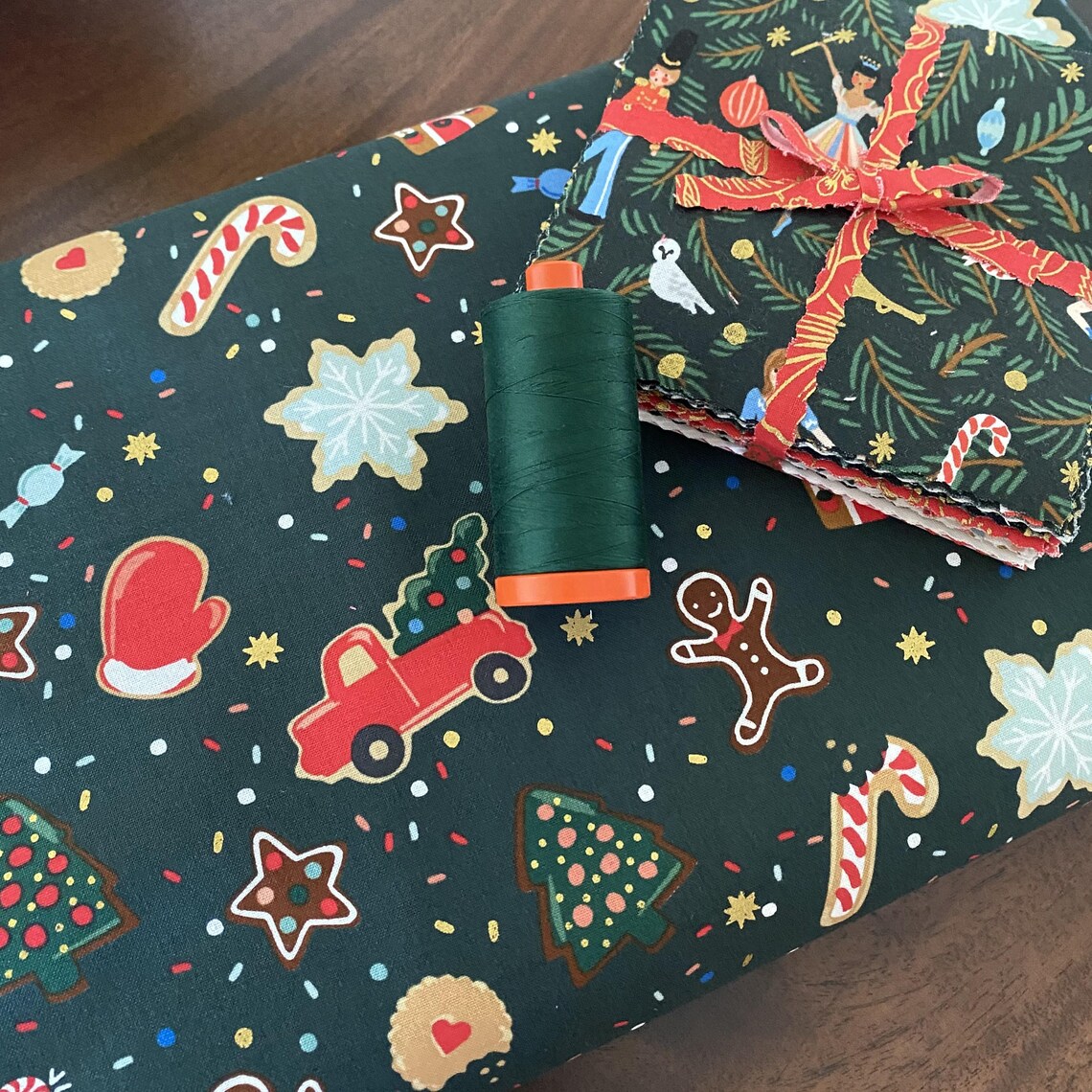 Rifle Paper Co. Christmas Cookies in Evergreen Metallic Quilting Cotton ...
