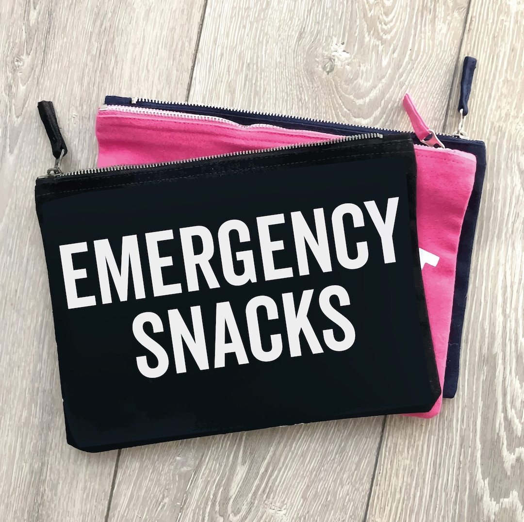 EMERGENCY SNACKS Pouch, Snack Zip Wallet, Kids Candy Treat Bag, Canvas ...