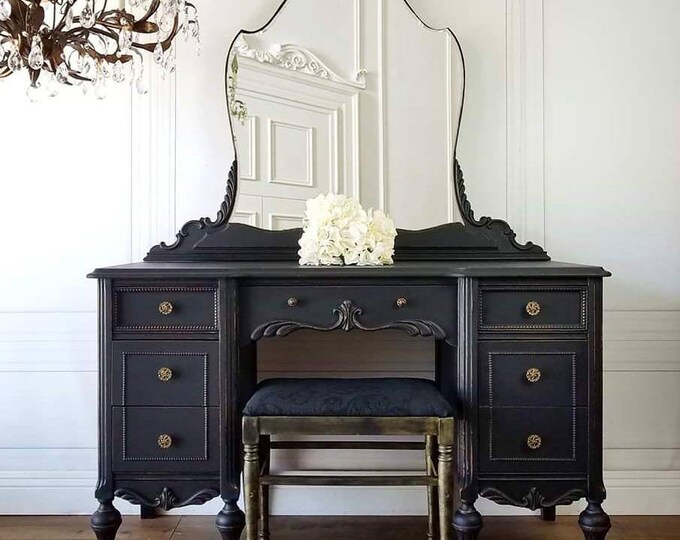 Pending! Free Shipping! Victorian 1930's Boudoir Matte Black Vanity ...