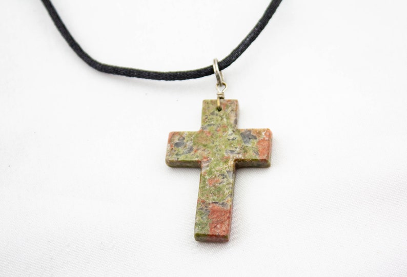 Vintage Black Rope Massive Dark Green Multi Color Stone Cross - Etsy