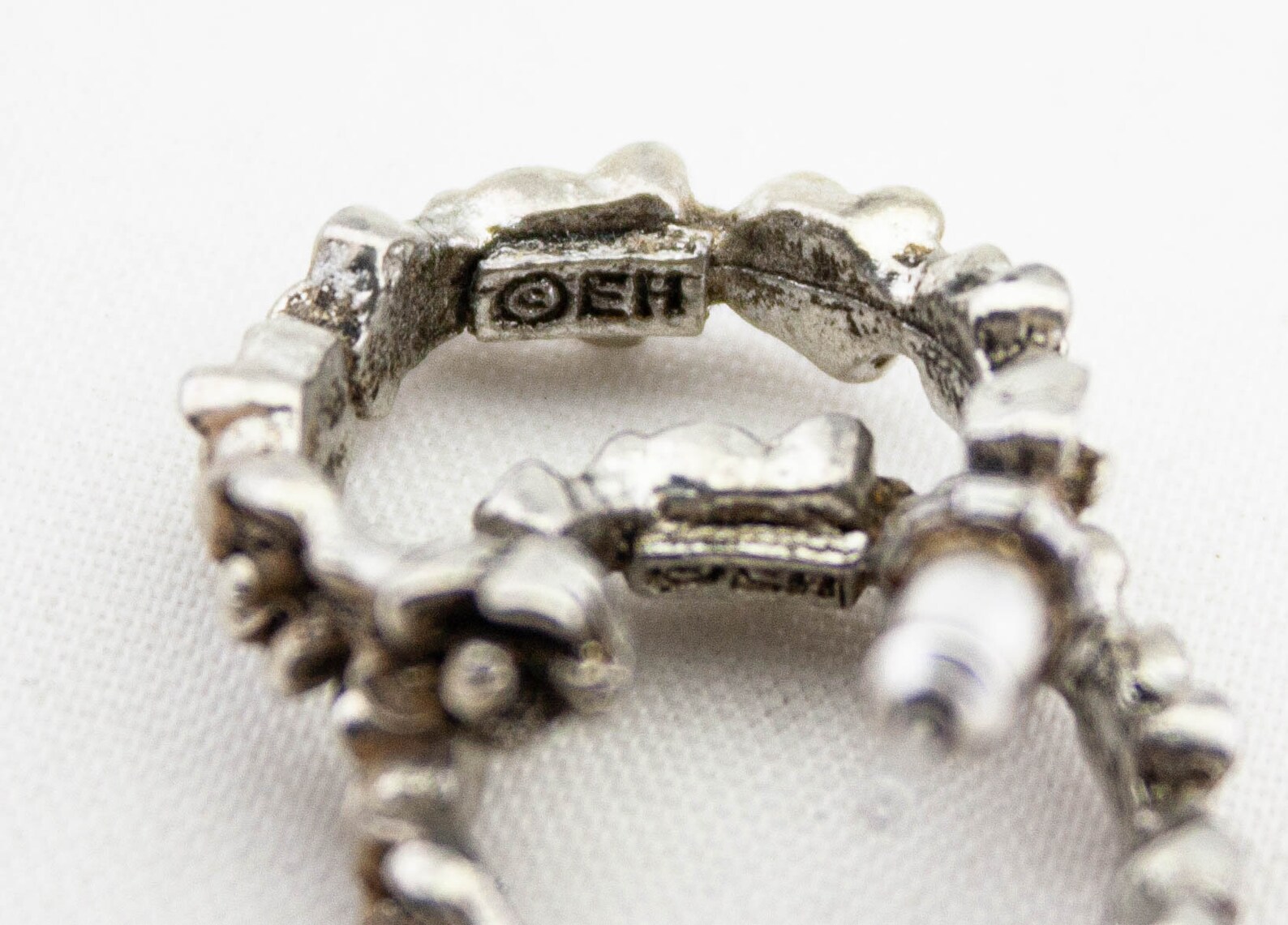 Vintage EH Signed Dark Silver Tone Metal Flower Hoop Earrings - Etsy