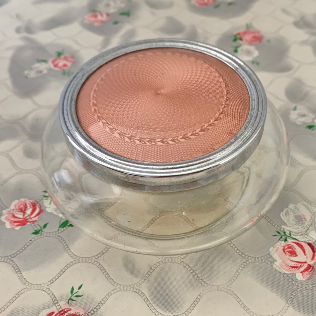 Vintage Glass Powder Bowl With Pink Foil and Silver C1940 - Etsy