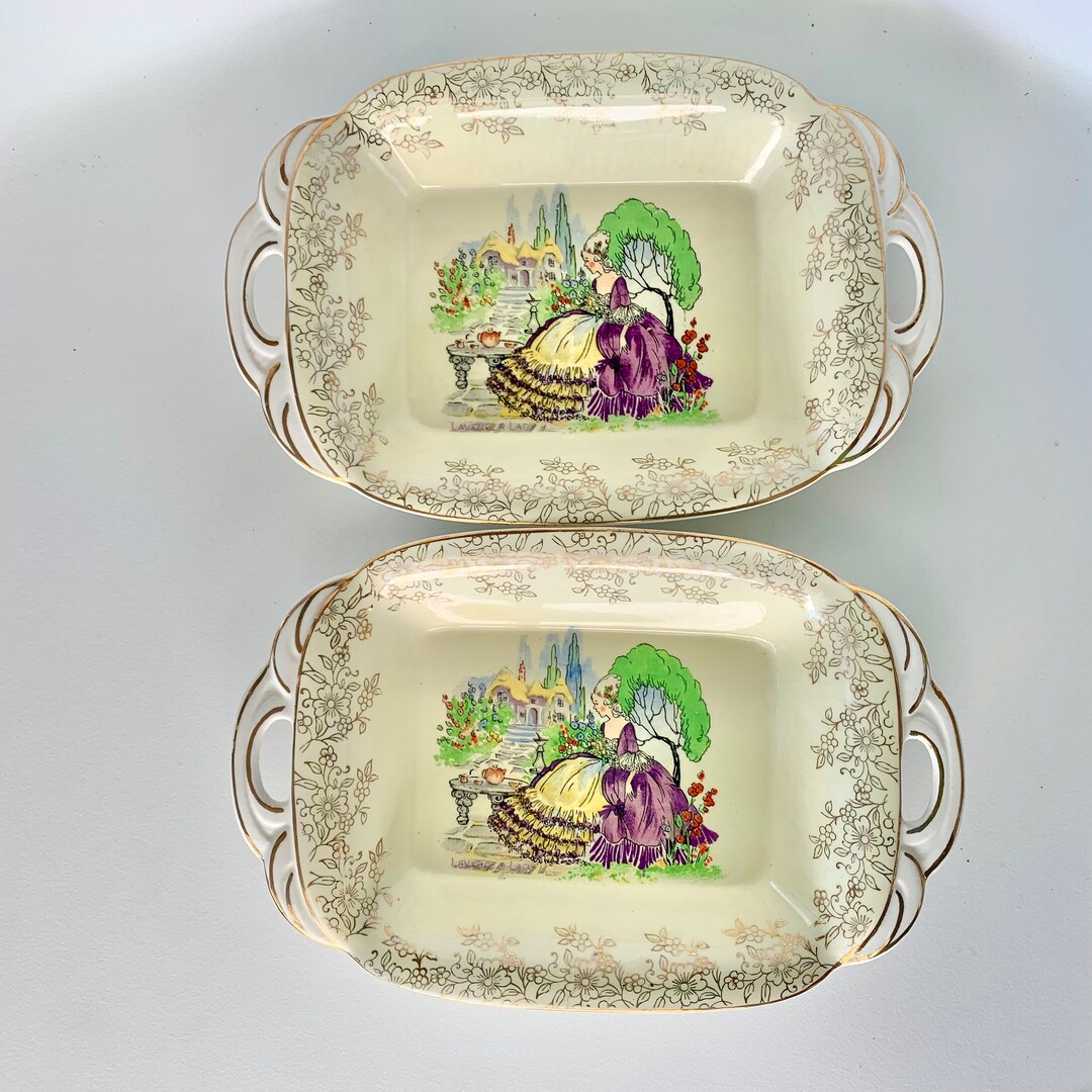 Vintage Pair of Lavender Lady Dishes, Oblong Serving Plates, Portland ...