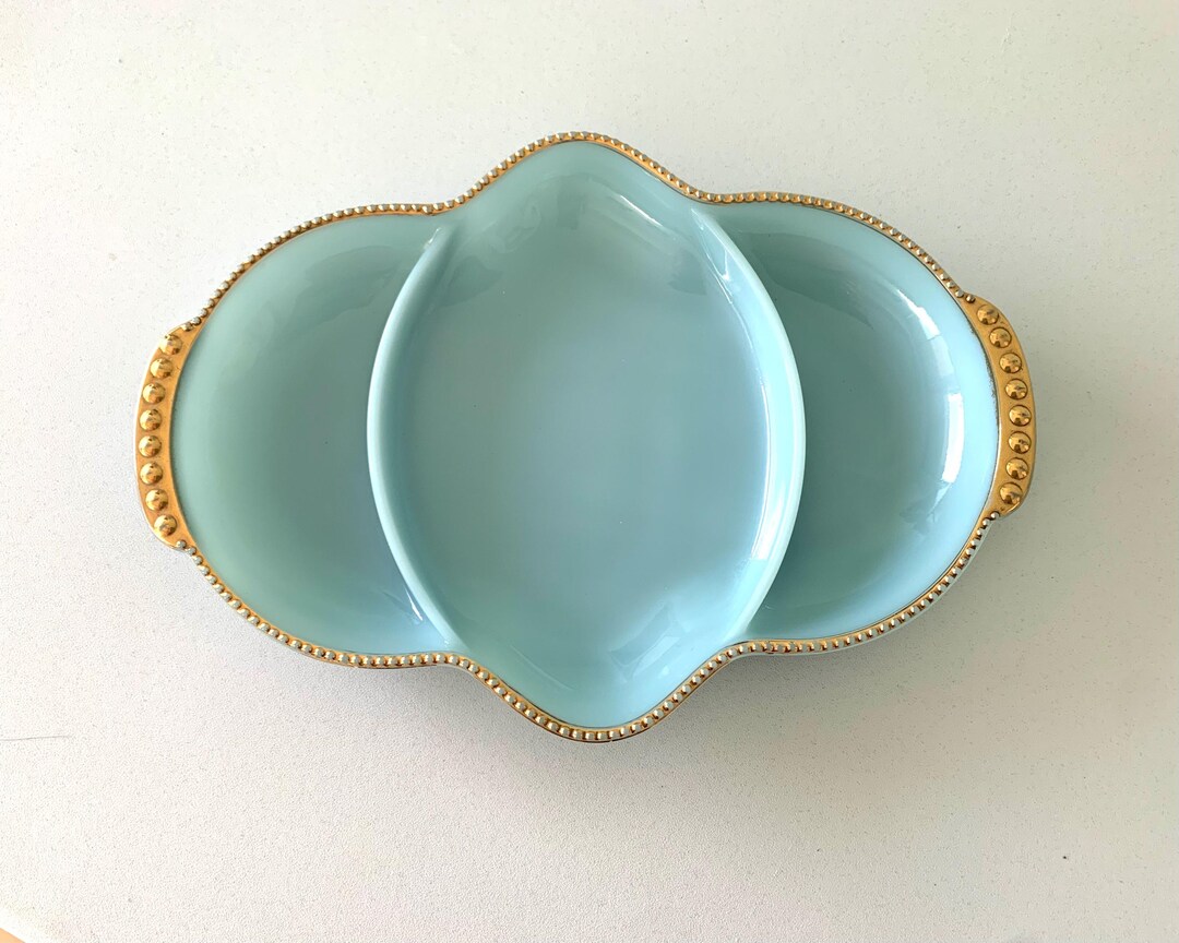 Fire King Vintage Turquoise Blue Divided Oven Dish or Serving Plate ...