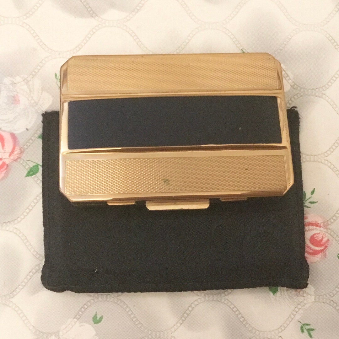 Stratton Star Loose Powder Compact, 1940s Vintage Gold and Black Slab ...