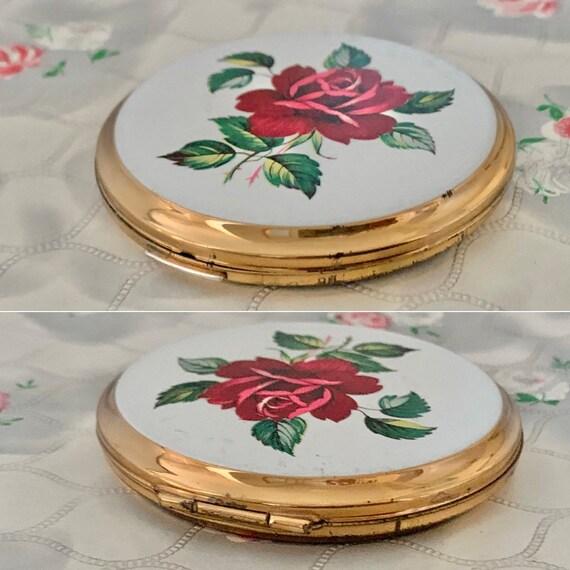 Stratton Convertible powder compact, white and red ro… - Gem