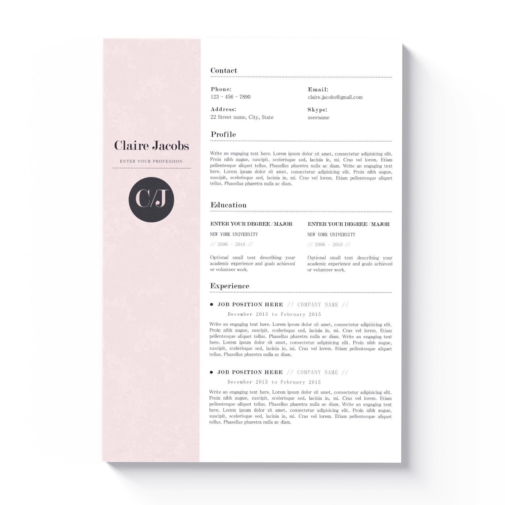 CV Design, CV Template, Resume Template, Curriculum Vitae, Creative ...