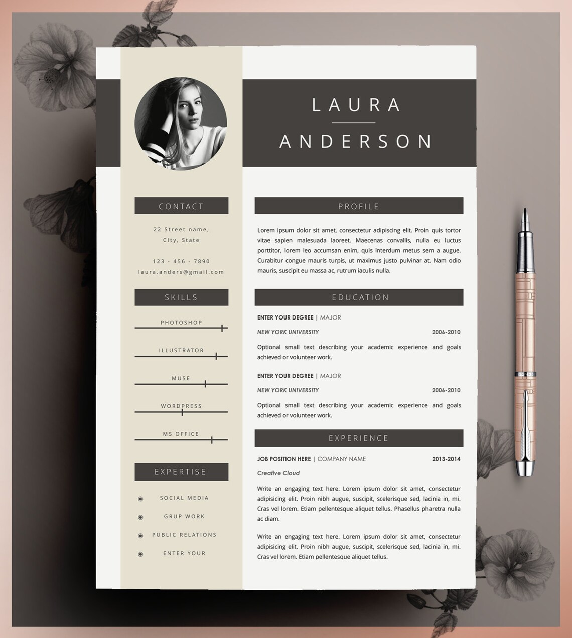 Creative Resume Template, CV Template, Instant Download, Editable in MS ...