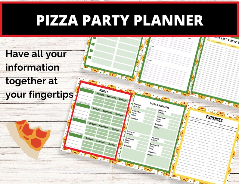 Pizza Party Planner, Back to School Party Birthday Planner, Event ...