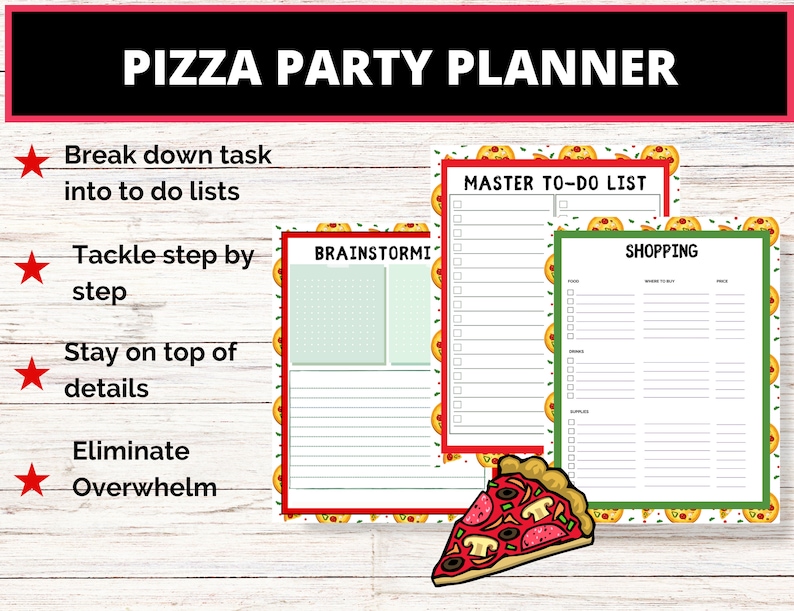 Pizza Party Planner, Back to School Party Birthday Planner, Event ...