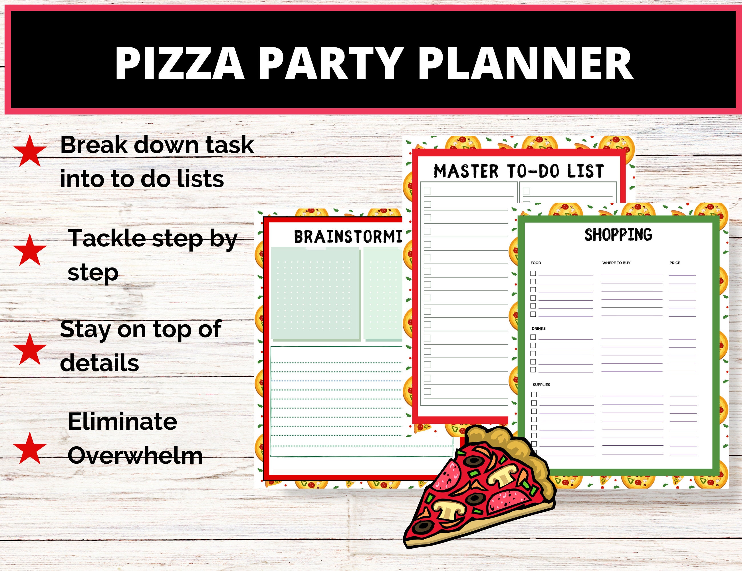 Pizza Party Planner, Back to School Party Birthday Planner, Event ...