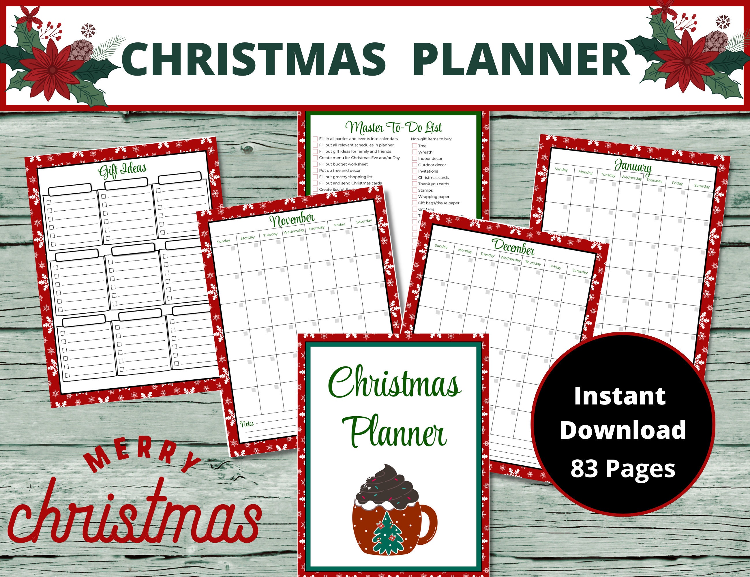 Christmas Planner Printable: Holiday Organizer, Gift List, Budget (PDF ...