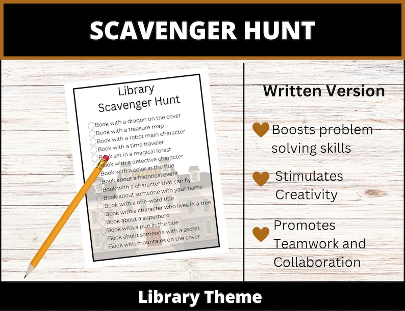 Scavenger Hunt for Kids Family Library Activity Instant Download ...