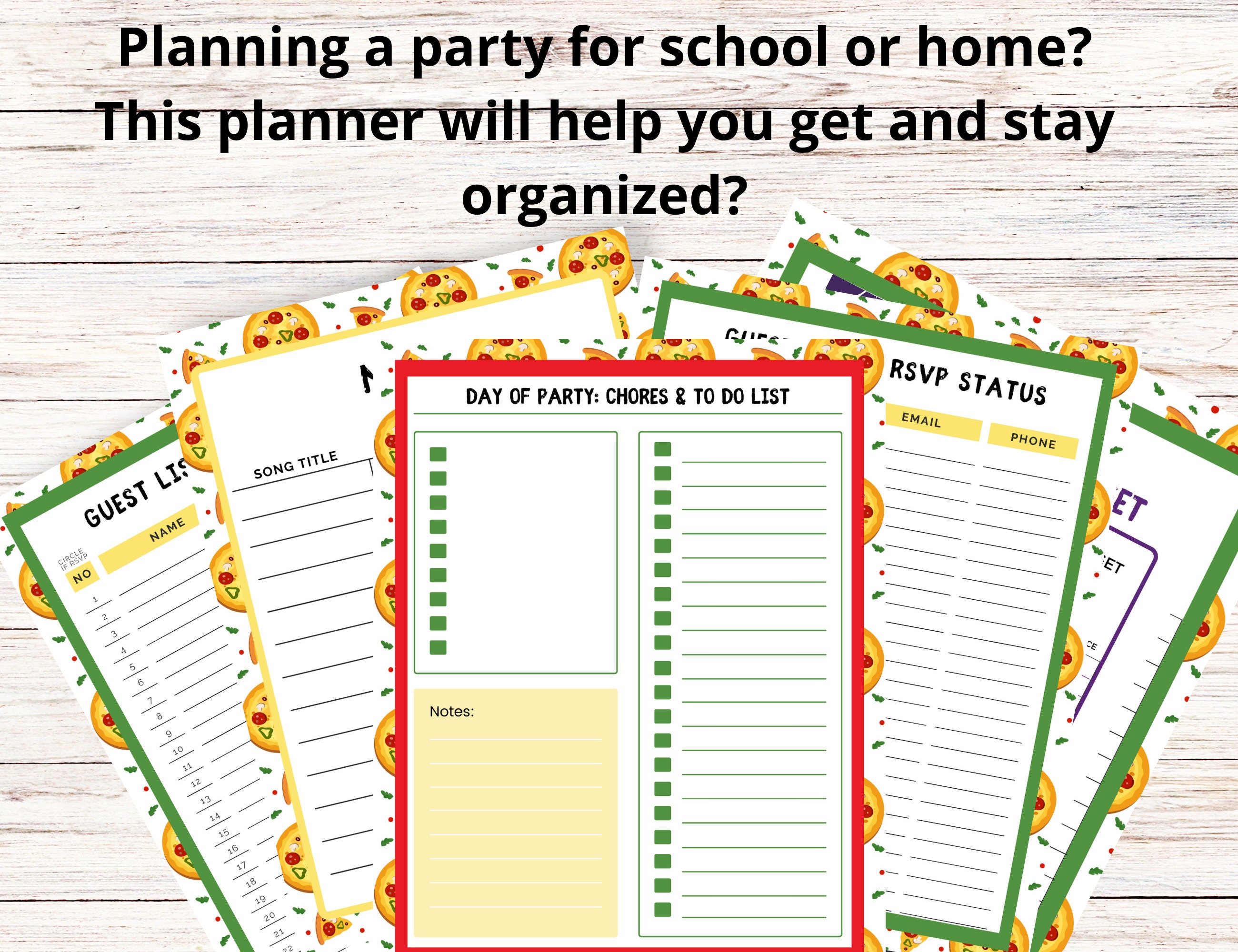Pizza Party Planner, Back to School Party Birthday Planner, Event ...