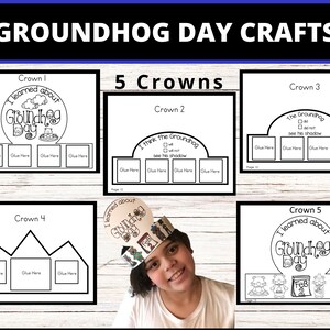 Groundhog Day Coloring Craft Activities for Kids, Crowns Banners and ...