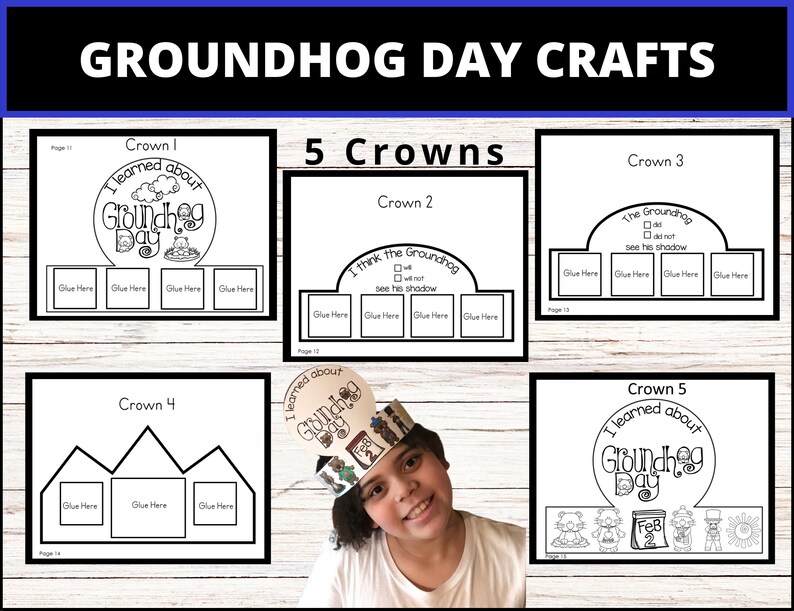 Groundhog Day Coloring Craft Activities for Kids, Crowns Banners and ...