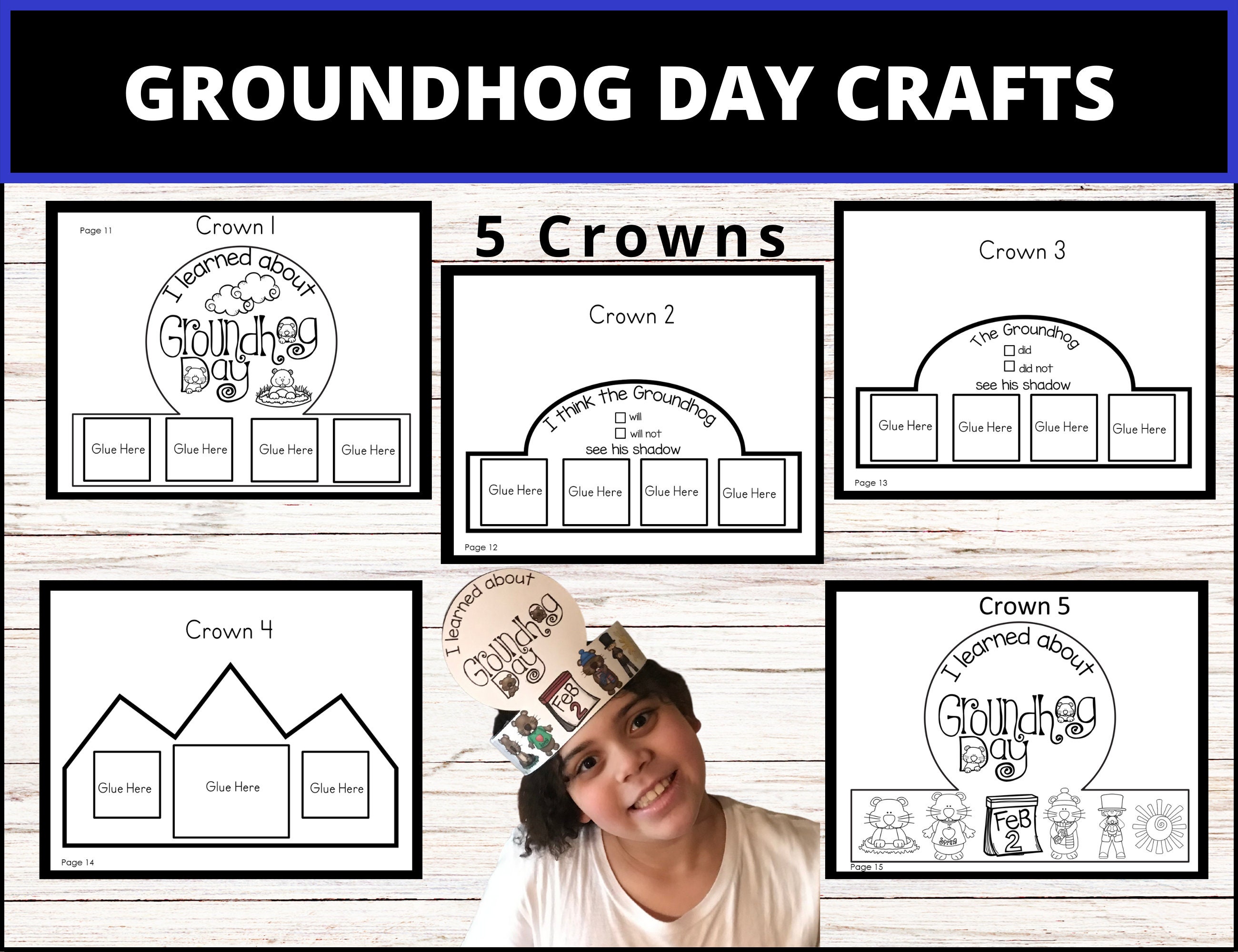 Groundhog Day Coloring Craft Activities for Kids, Crowns Banners and ...