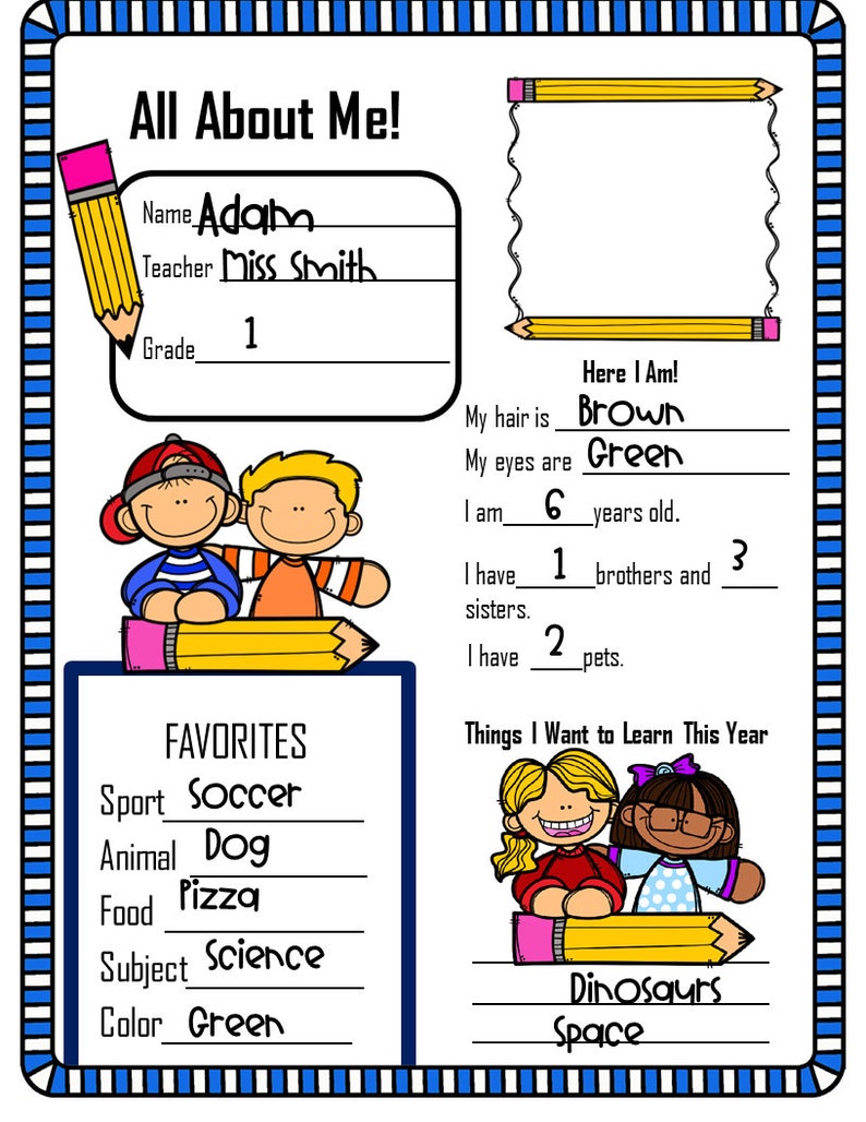 All About Me Worksheets Posters Signs Prek 1st Back to School ...
