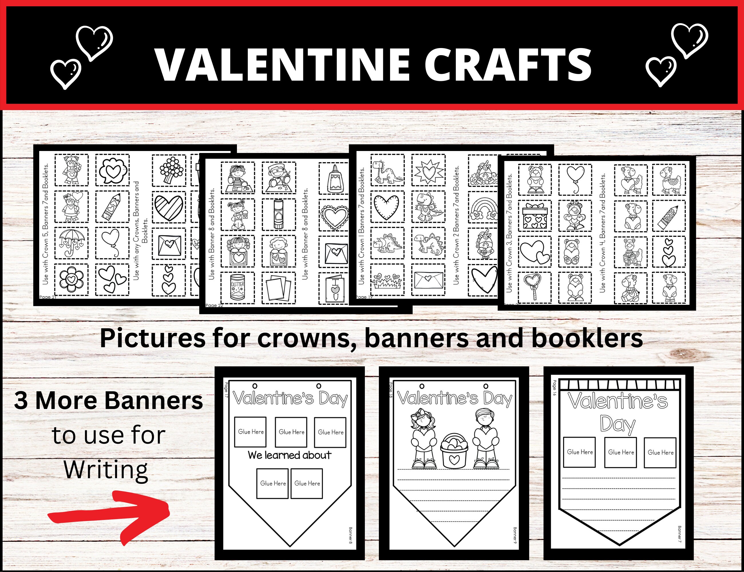 Valentine's Day Coloring Craft Activities for Kids, Crowns Banners and ...