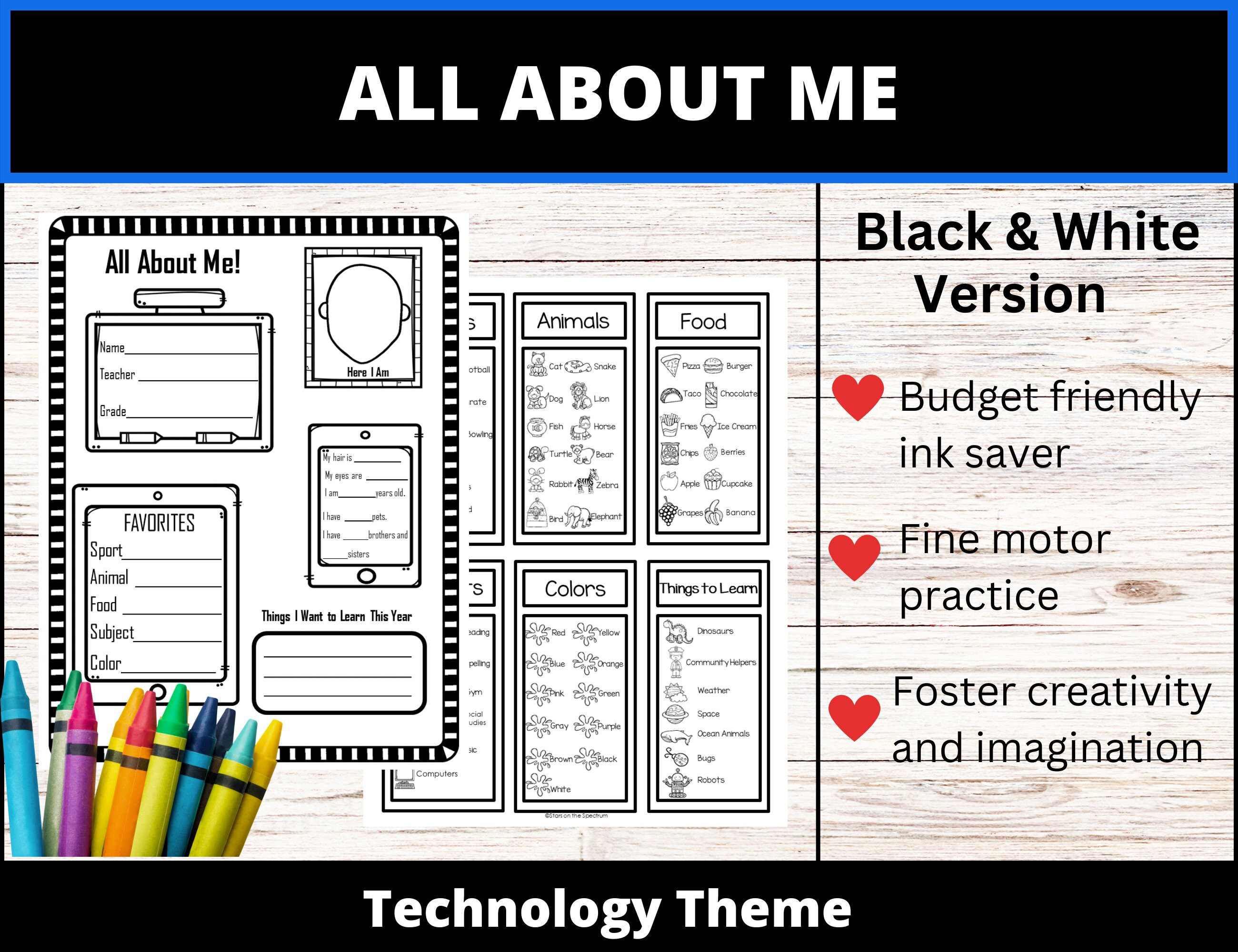 All About Me Worksheets Posters Signs Prek - 1st Back to School Activities Technology Theme ...