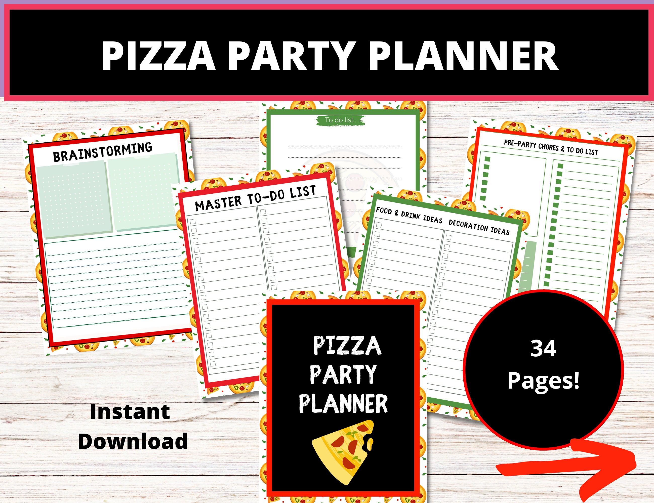 Pizza Party Planner, Back to School Party Birthday Planner, Event ...