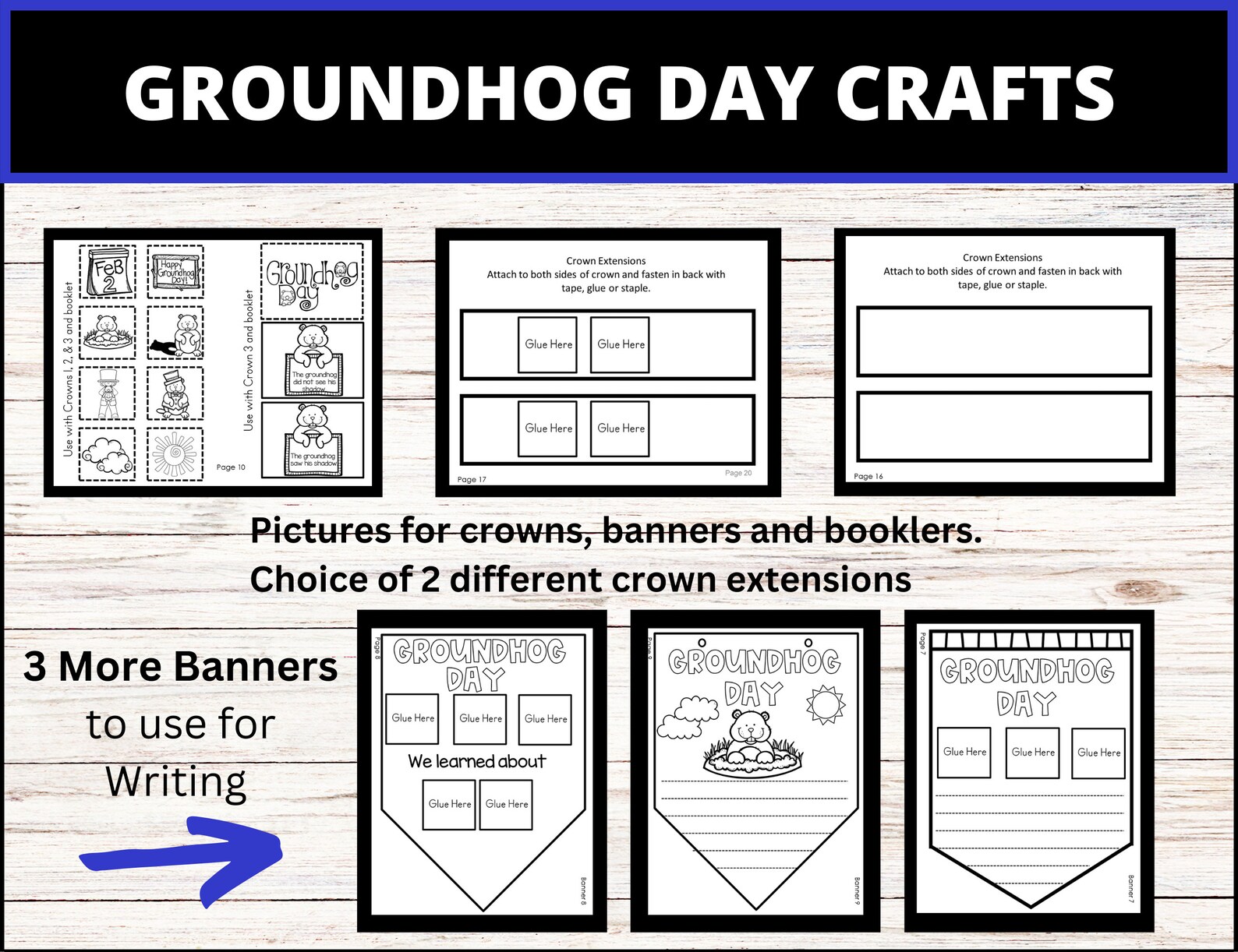 Groundhog Day Coloring Craft Activities for Kids, Crowns Banners and ...