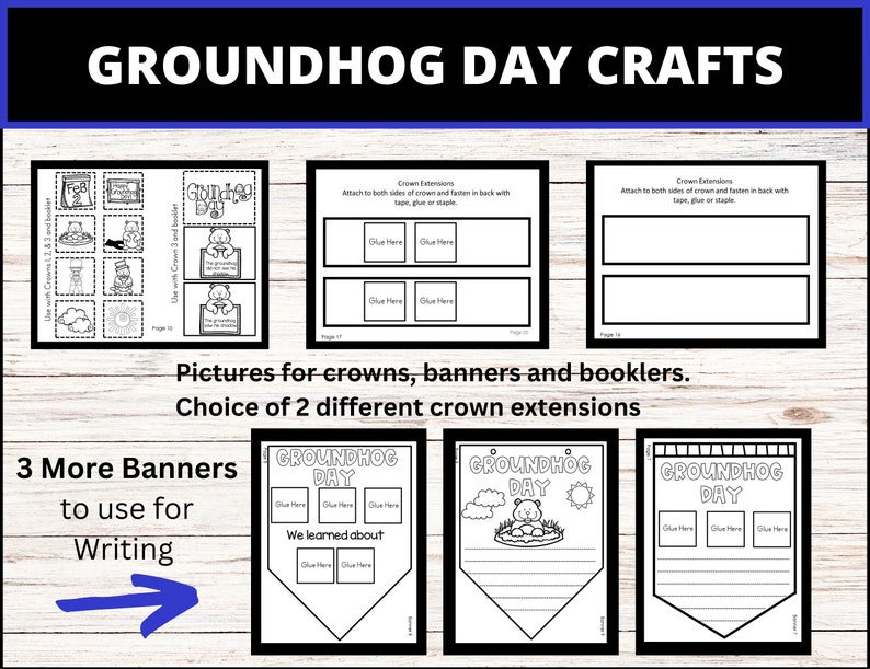 Groundhog Day Coloring Craft Activities for Kids, Crowns Banners and ...