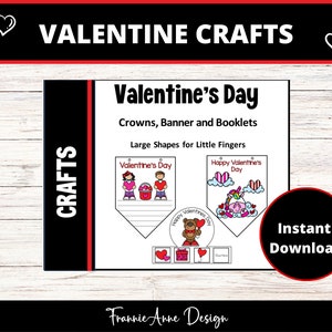 Valentine's Day Coloring Craft Activities for Kids, Crowns Banners and ...