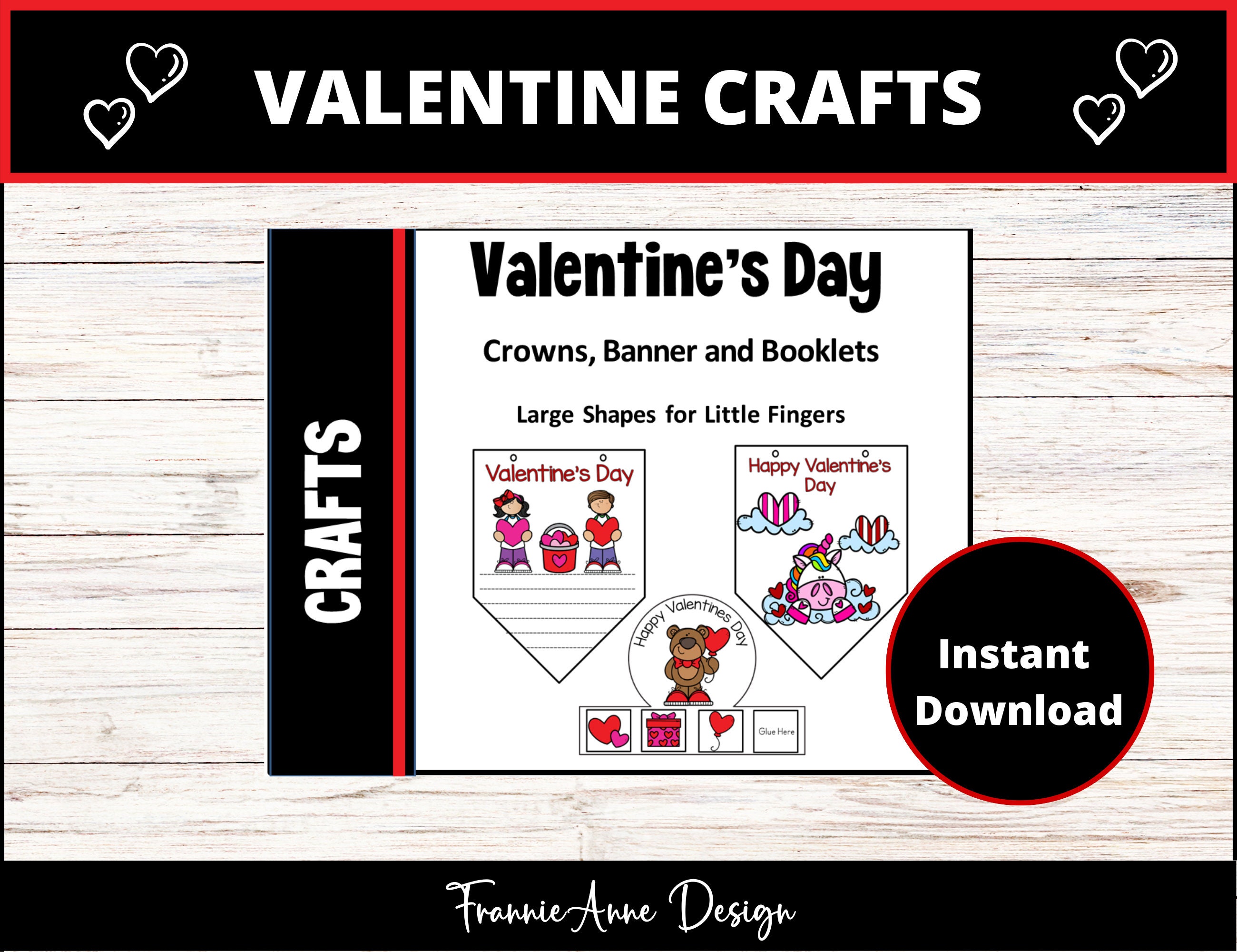 Valentine's Day Coloring Craft Activities for Kids, Crowns Banners and ...
