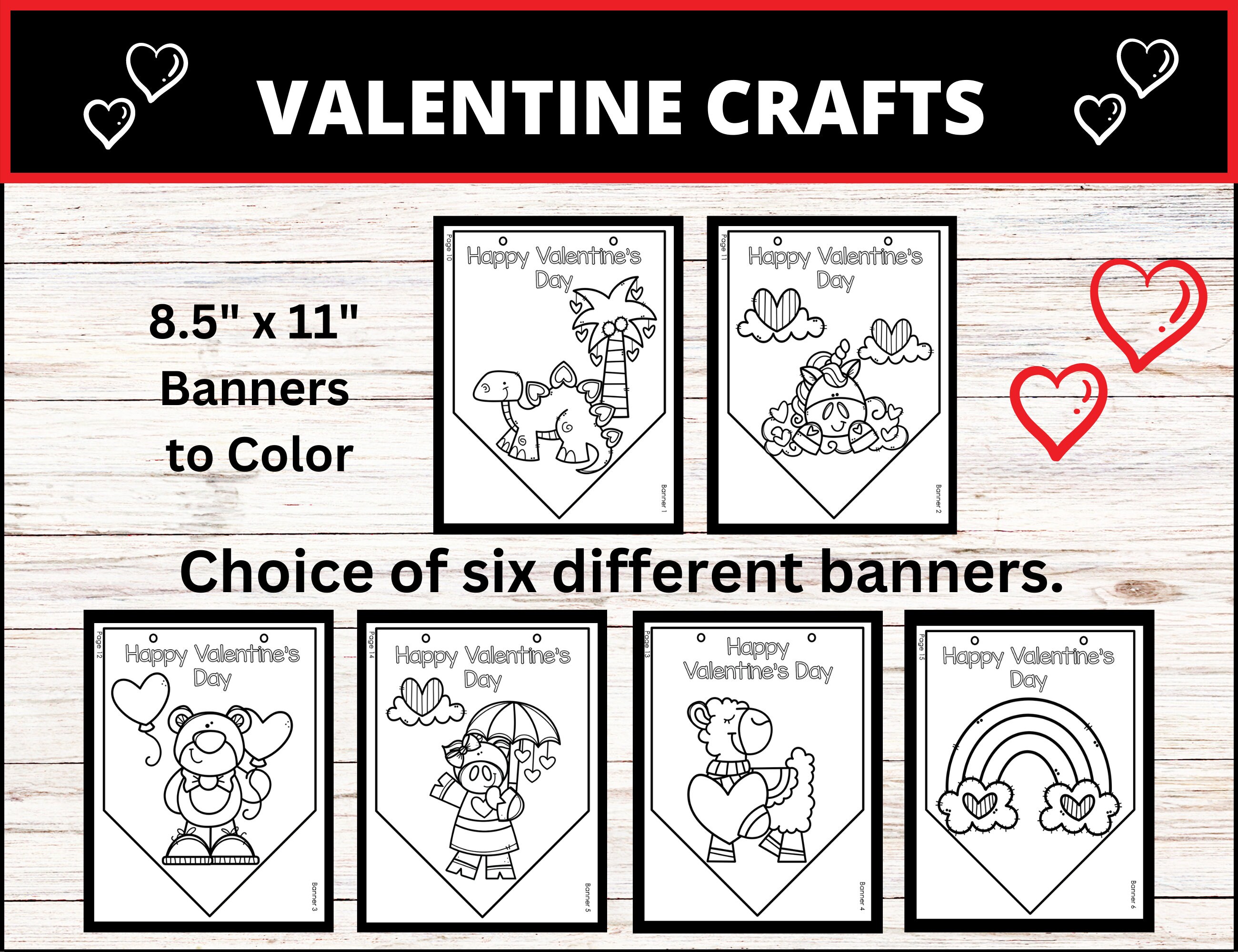 Valentine's Day Coloring Craft Activities for Kids, Crowns Banners and ...