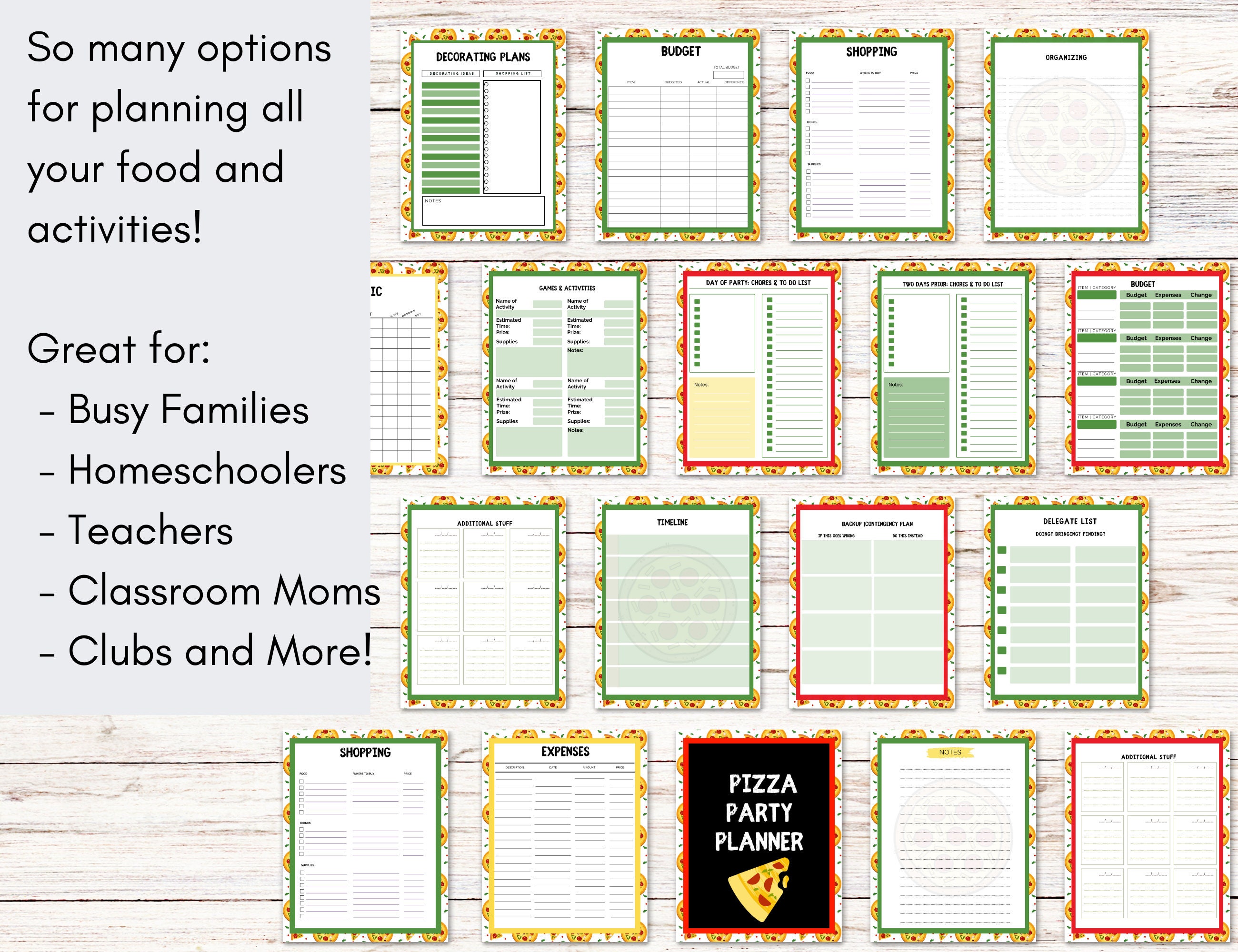 Pizza Party Planner, Back to School Party Birthday Planner, Event ...