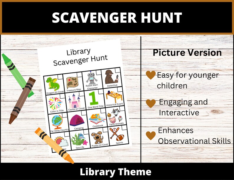 Scavenger Hunt for Kids Family Library Activity Instant Download ...