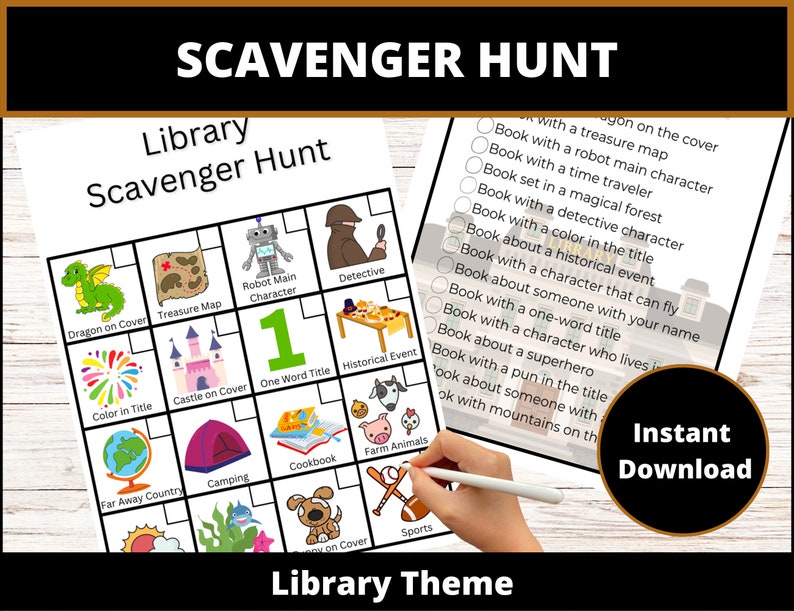 Scavenger Hunt for Kids Family Library Activity Instant Download ...