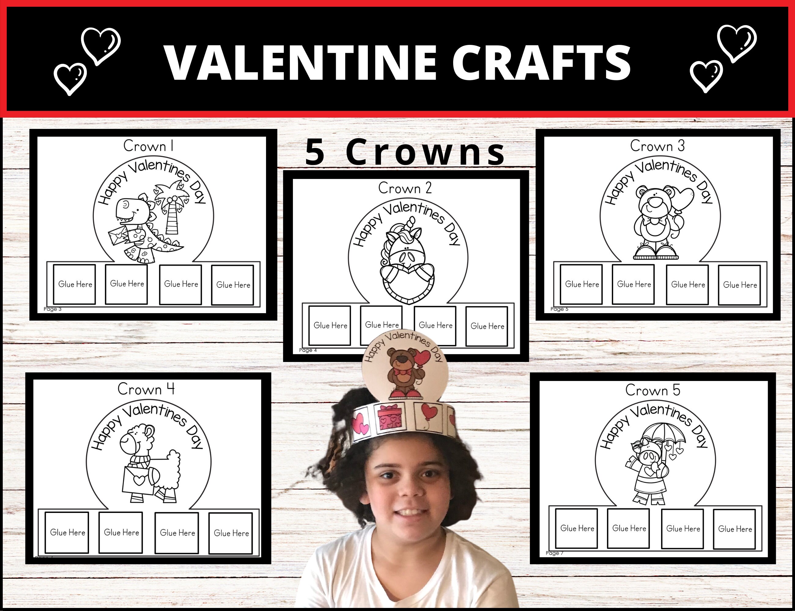 Valentine's Day Coloring Craft Activities for Kids, Crowns Banners and ...