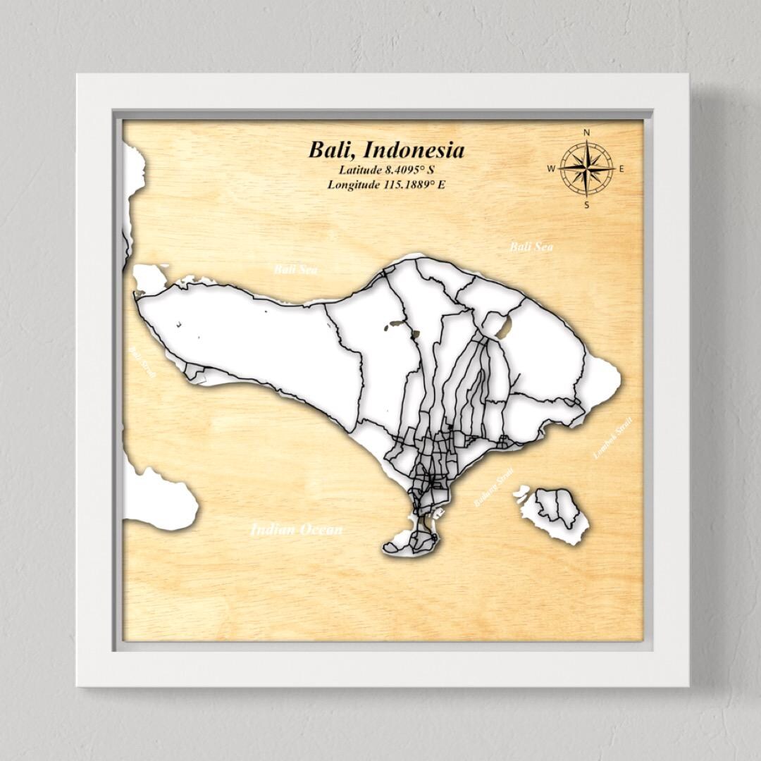 Bali Silhouette Map / Custom Wooden Map of Any Country or City in World ...