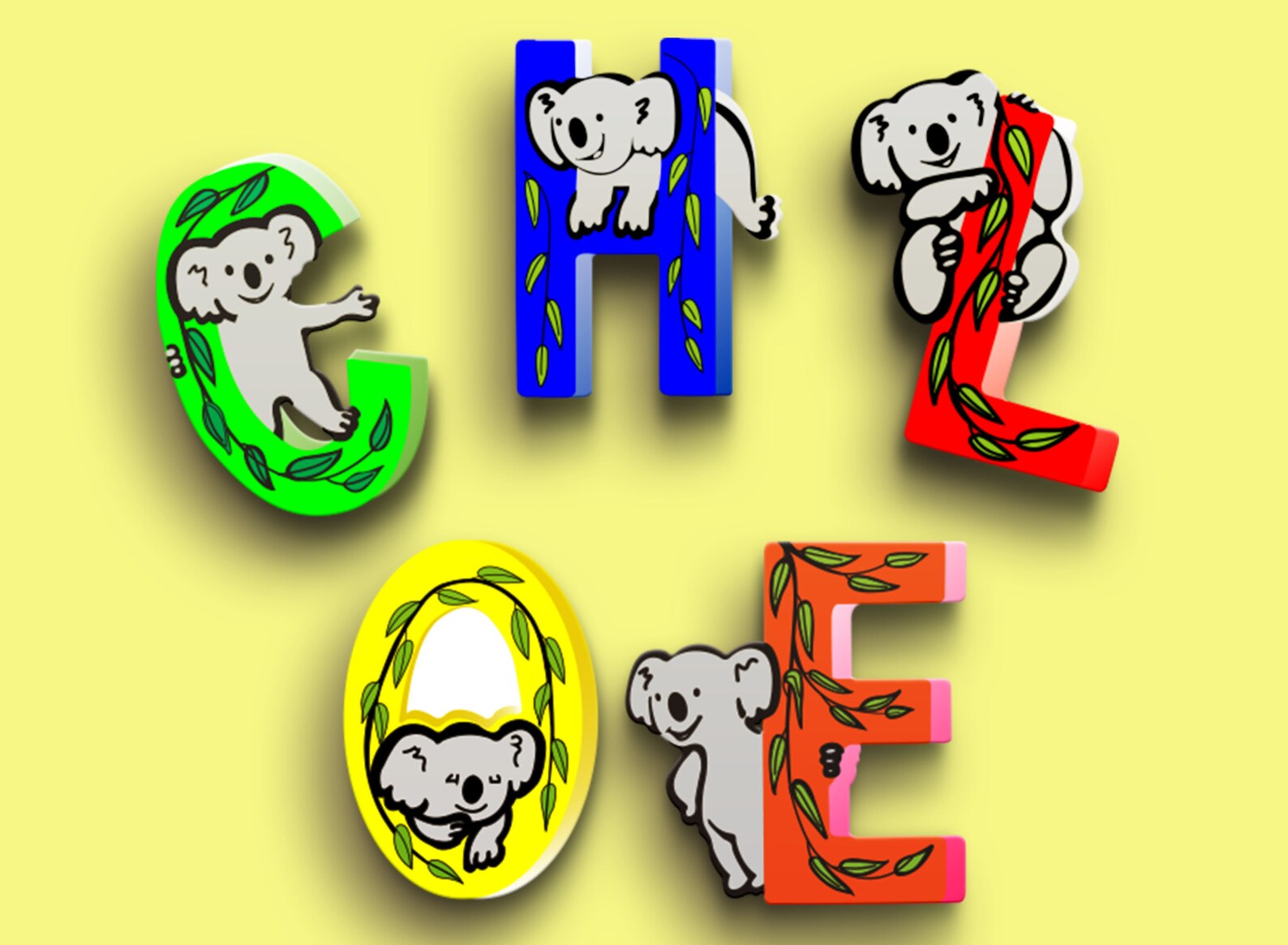 Nursery Wooden Letters Koala Letters Wood Name Letters - Etsy