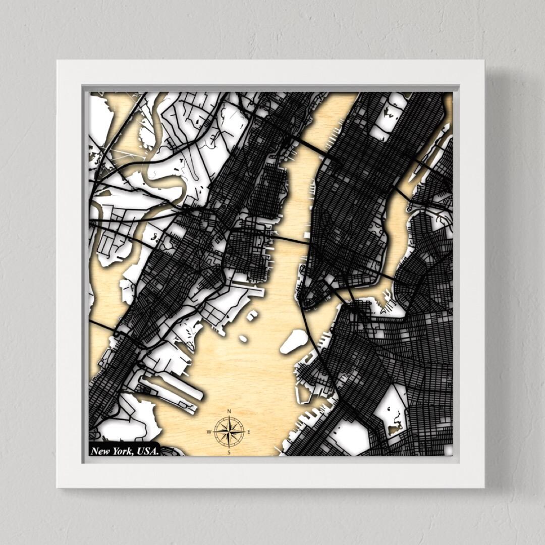 New York City, USA, Silhouette Map / Custom Wooden Map of Any Country ...