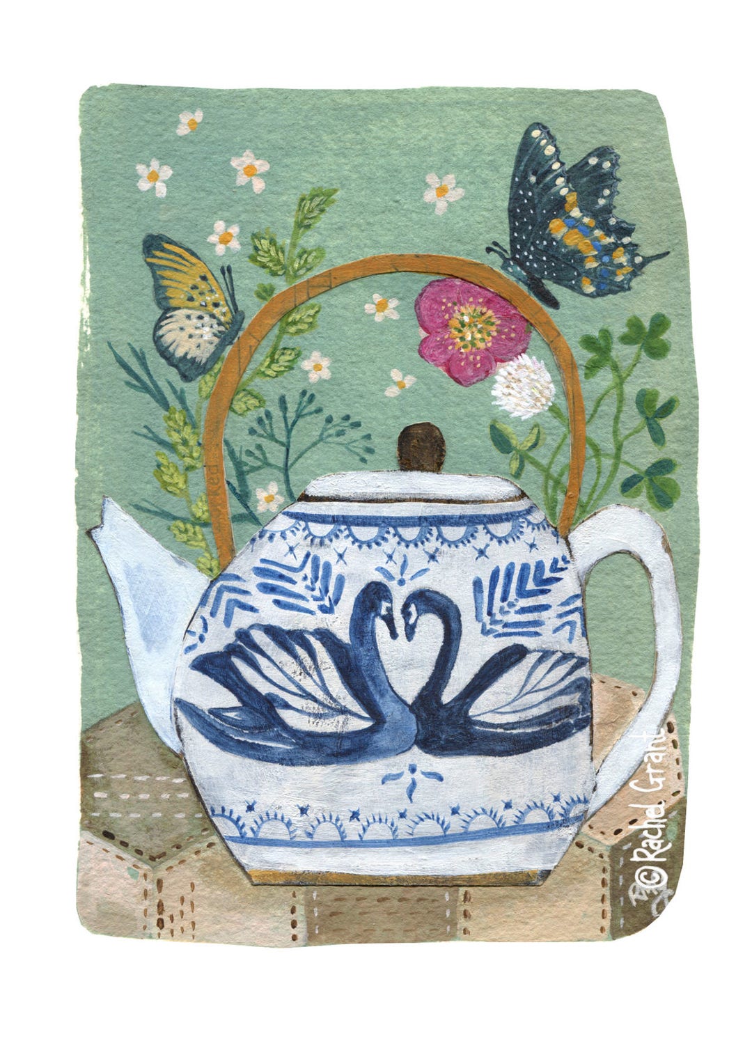 Swan Teapot Art Print by Rachel Grant | A4 - Etsy