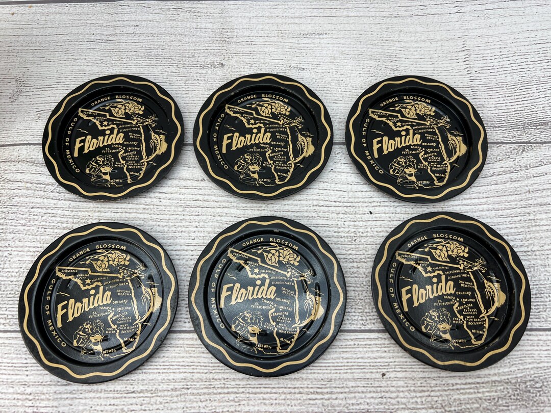 Vintage Set of 6 Florida Map Metal Coasters - Etsy