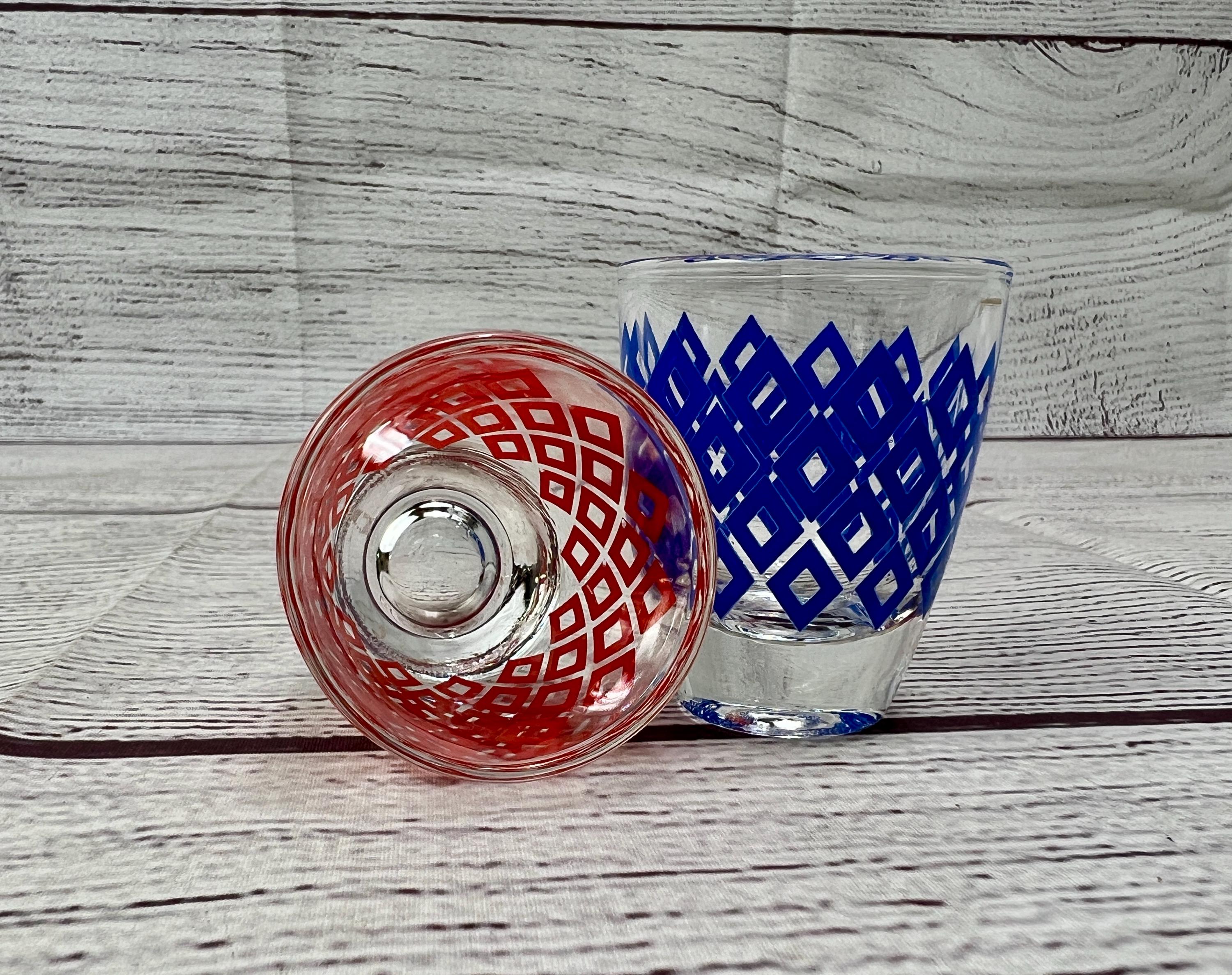 Set of Two French Red and Blue Diamond Pattern Shot Glasses - Etsy