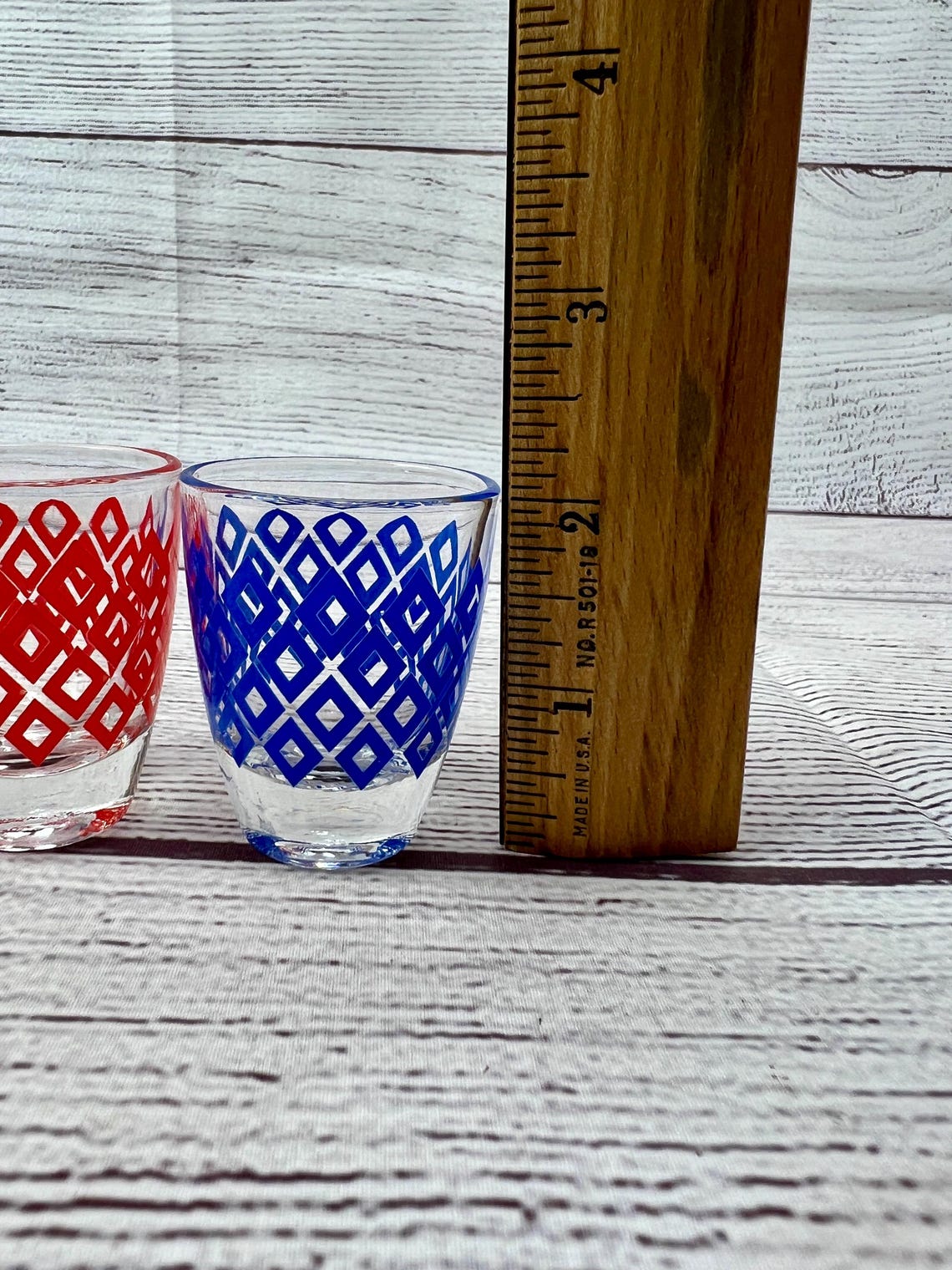 Set of Two French Red and Blue Diamond Pattern Shot Glasses - Etsy
