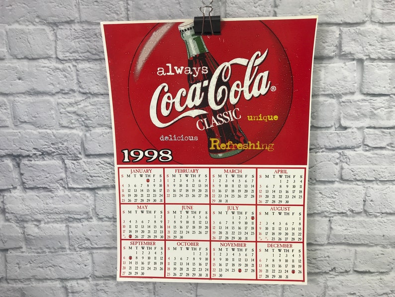 Vintage 1998 Coca-cola Wall Calendar | Etsy