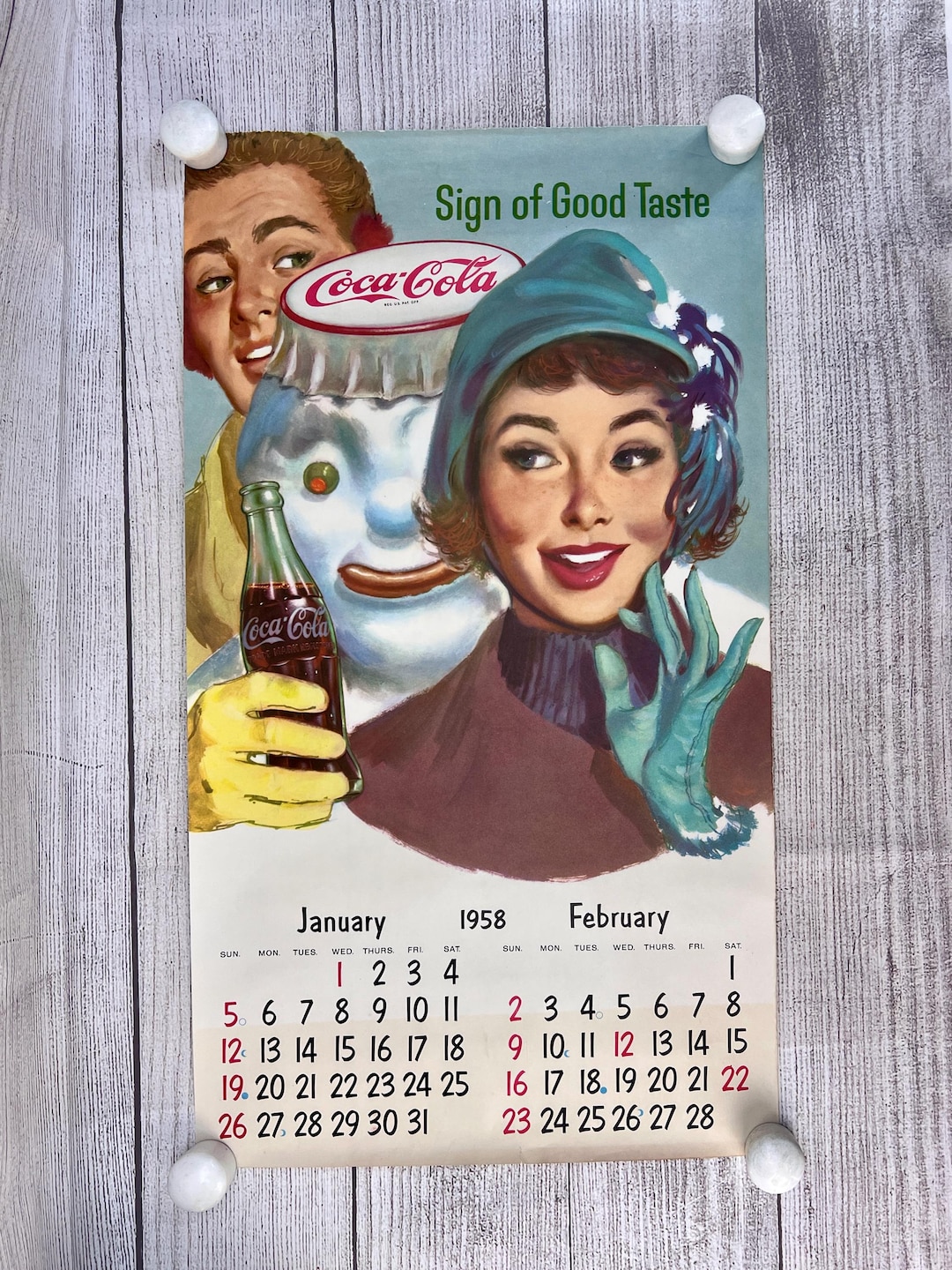 Vintage 1958 Coca-cola January February Calendar Page - Etsy