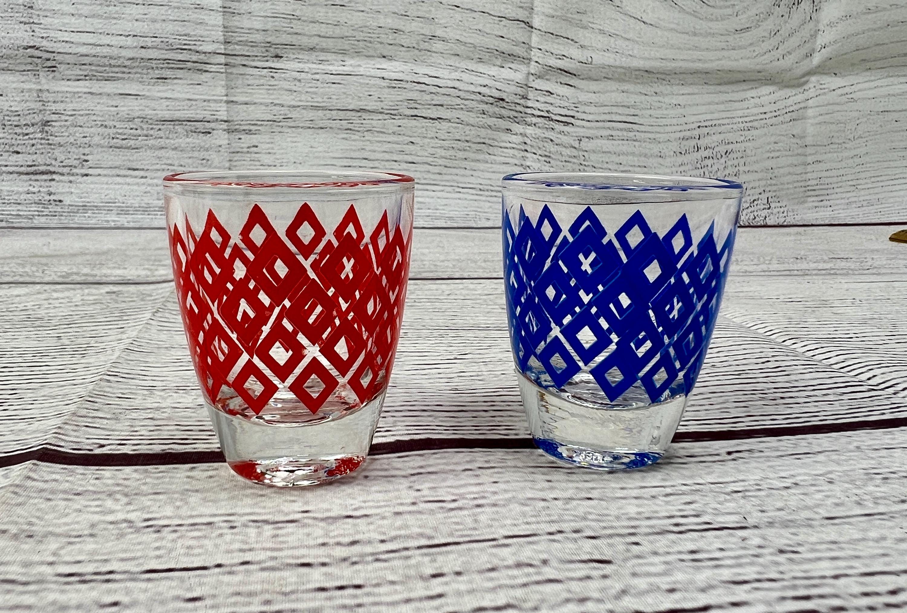 Set of Two French Red and Blue Diamond Pattern Shot Glasses - Etsy