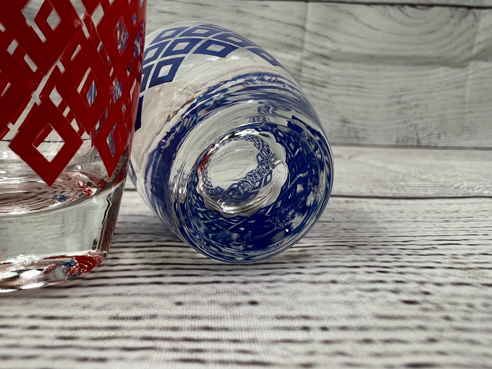 Set of Two French Red and Blue Diamond Pattern Shot Glasses - Etsy