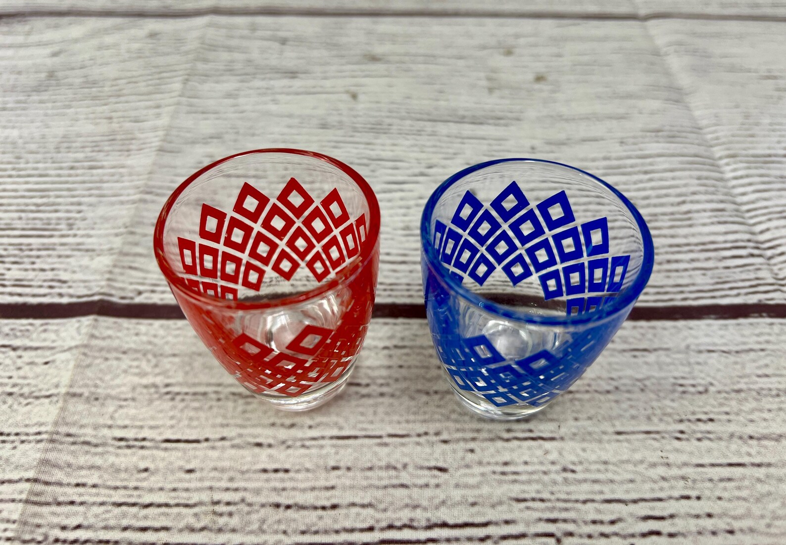 Set of Two French Red and Blue Diamond Pattern Shot Glasses - Etsy