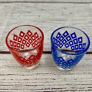 Set of Two French Red and Blue Diamond Pattern Shot Glasses - Etsy